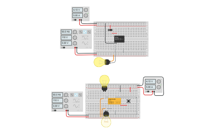 Circuit design Montaje de un Relé SPDT y otro de DPDT - Tinkercad