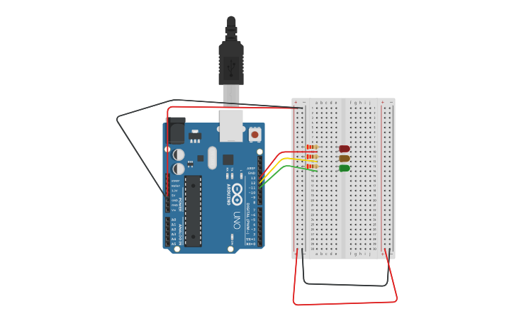 Circuit design BLINKING LIGHTS: CHARACTER INPUT - Tinkercad