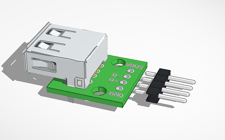 3D design USB A Female Board PCB - Tinkercad
