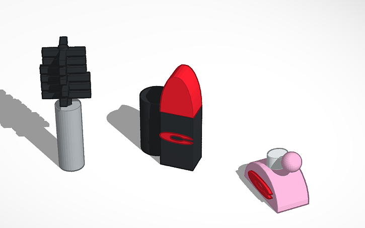 3D design Cosmetics Kit lipstick, mascara, & perfume bottle - Tinkercad