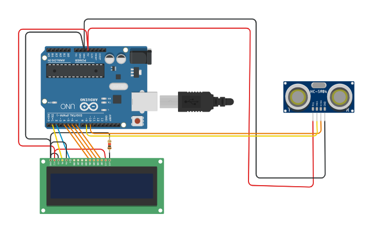 Circuit design ultrasonic sensor using arduino - Tinkercad