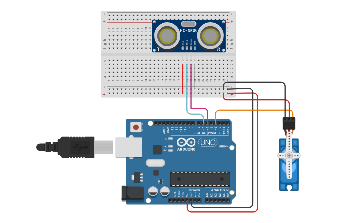 Circuit design Tong Sampah Pintar - Tinkercad