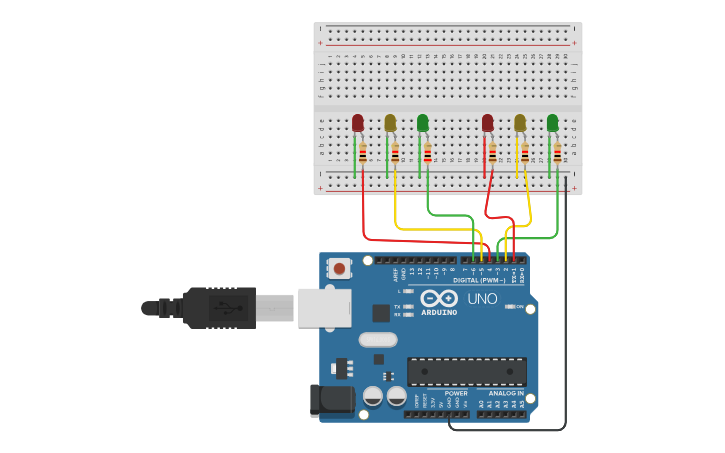 Circuit design 2 way traffic system arduino - Tinkercad