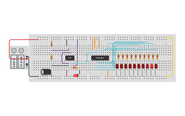 Circuit design Circuito CD4017/Circuito NE555 - Tinkercad