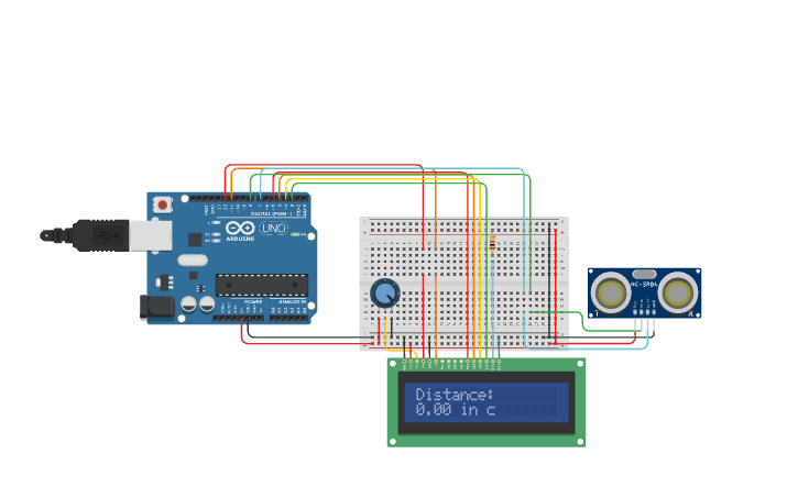 Circuit design Distance sensor - Tinkercad
