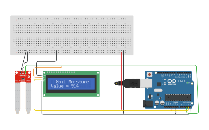 Circuit design Soil Moisture Sensor - Tinkercad
