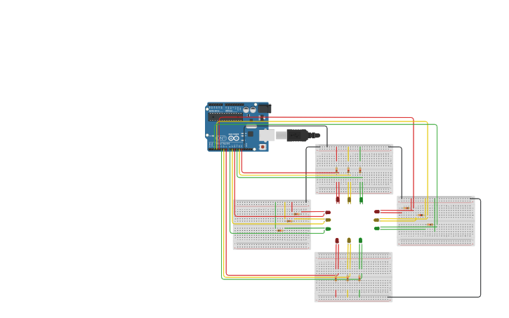 Circuit design 4-Way Traffic Light - Tinkercad