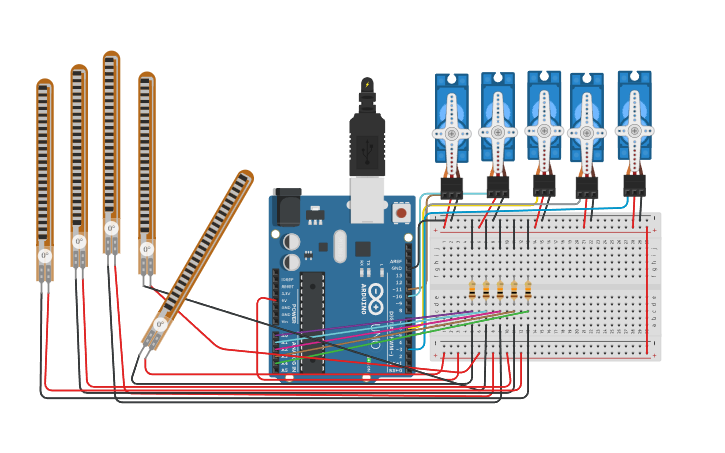 Circuit design Robotic Hand - Tinkercad