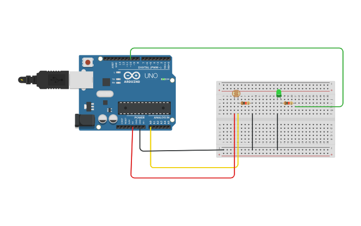 Circuit design Smart Street Light using LDR sensor - Tinkercad