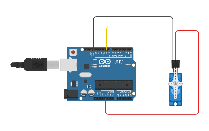 Circuit design 90 degree servo motor - Tinkercad