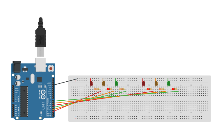 Circuit design 2 way traffic lights - Tinkercad