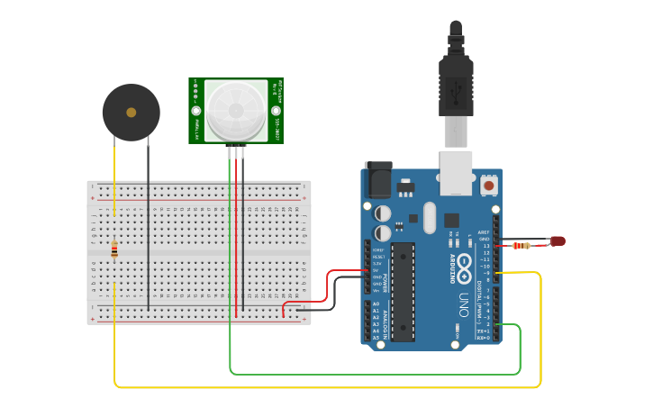 Circuit design Sound and Motion with Arduino - Tinkercad