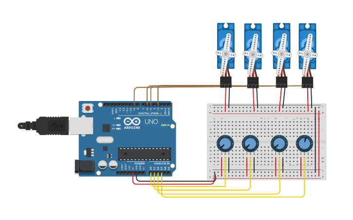 Circuit Design Arduino Robotic Arm Tinkercad