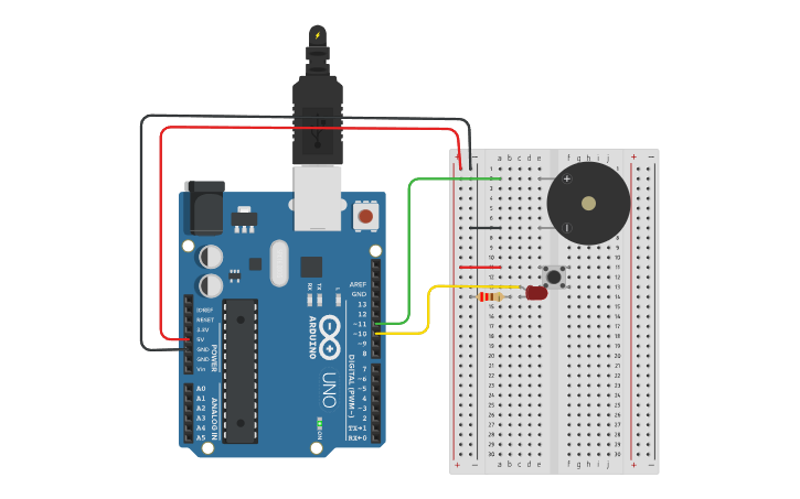 Circuit design Speaker and Button Starter Code - Tinkercad