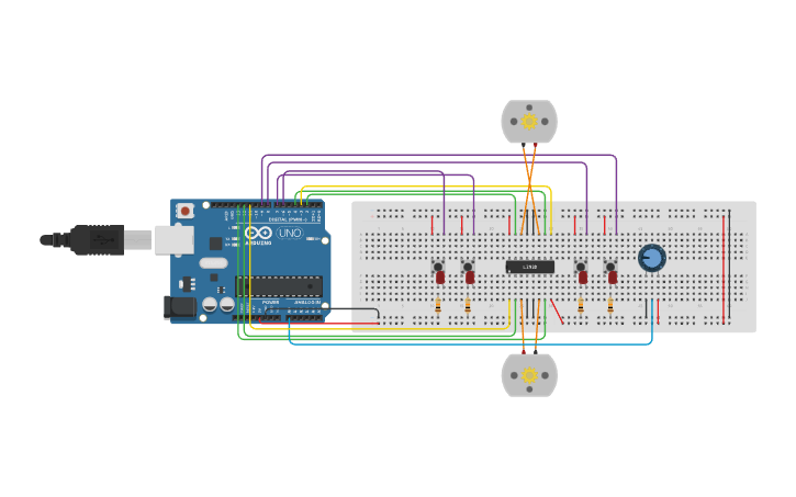Circuit design DC Motor with L293D | Push Buttons and Potentiometer ...