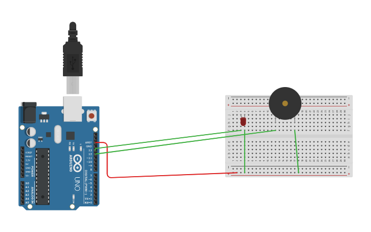 Circuit design LED and Buzzer - Tinkercad