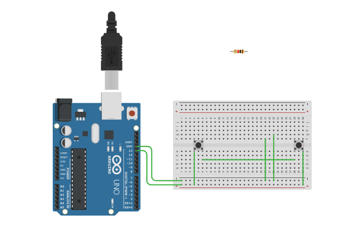 Circuit design Series connection with push button and Arduino board - Tinkercad