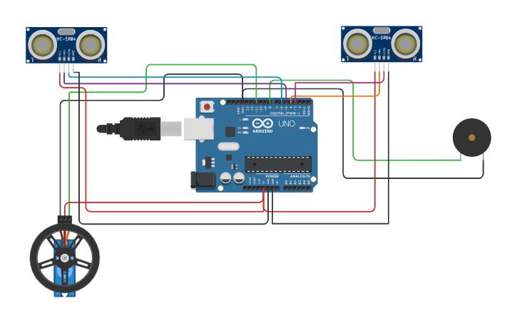 Circuit design IOT MINI PROJECT - SMART DUSTBIN - Tinkercad
