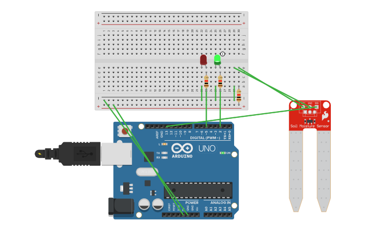 Circuit design SOIL MOISTURE SENSOR - WATER IRRIGATION - Tinkercad