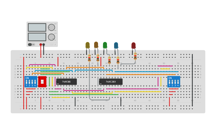 Circuit design 4-bit binary adder - Tinkercad