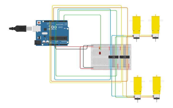 Circuit design Bluetooth RC Car (Four-wheel) - Tinkercad