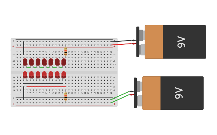 Circuit design LED in series and parallel - Tinkercad