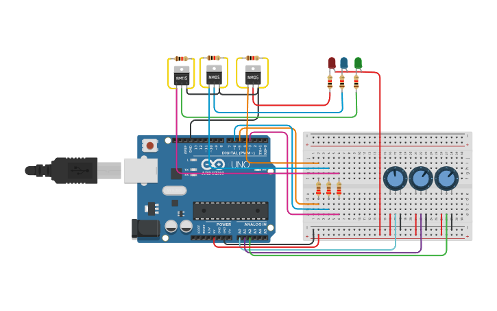Circuit design Управление RGB лентой - Tinkercad