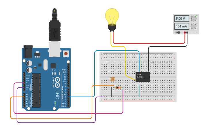Circuit design Arduino - Ultrasonic Sensor Relay - Tinkercad