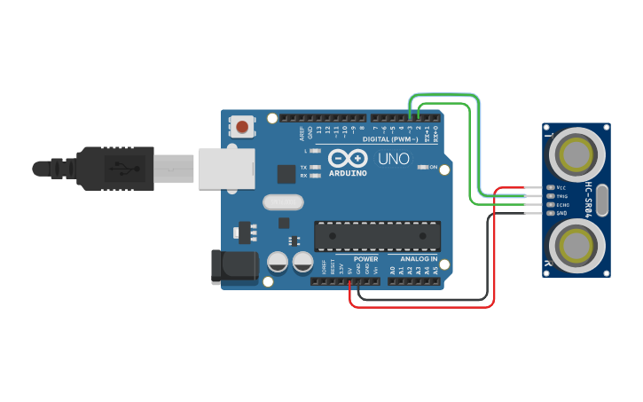 Circuit design Arduino with Ultrasonic sensor - Tinkercad