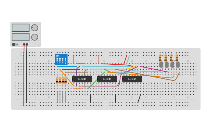 Circuit design multiplicador de 2 bits - Tinkercad