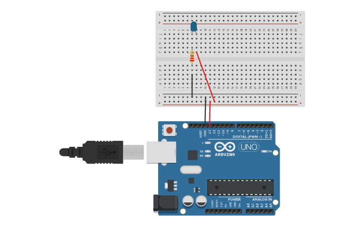 Circuit design practica 1 led encendido apagado - Tinkercad