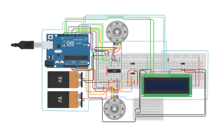 Circuit design Two DC Motors with Encoders - Tinkercad
