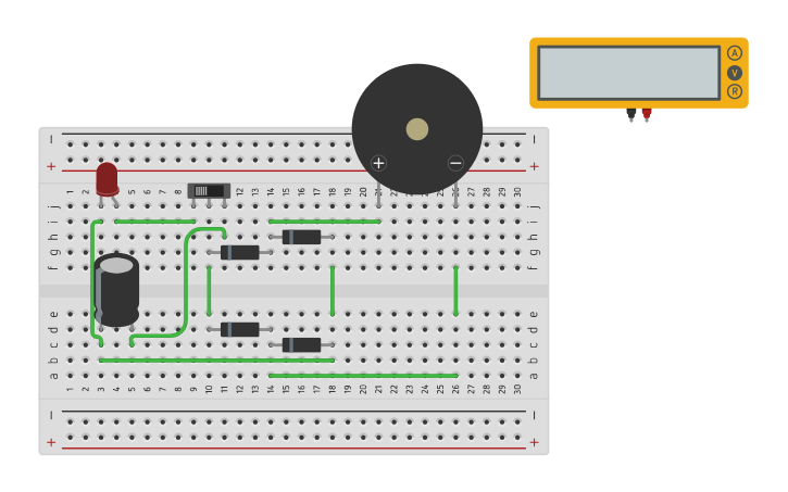 Circuit design piezo electricity generator - Tinkercad