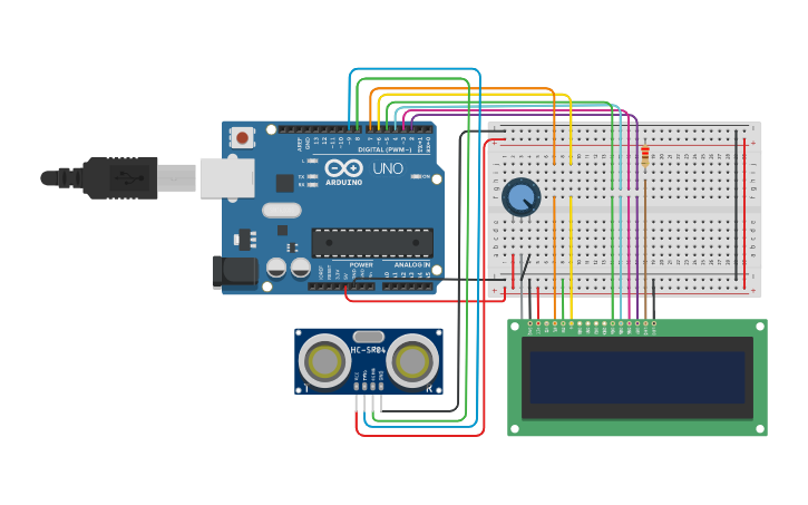 Circuit design Ultrasonic Sensor - Tinkercad