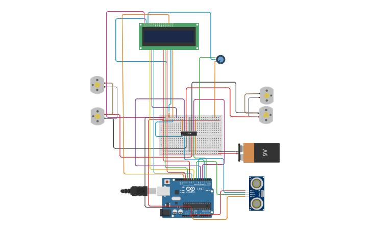 Circuit design OBSTACLE AVOIDING ROBOT - Tinkercad