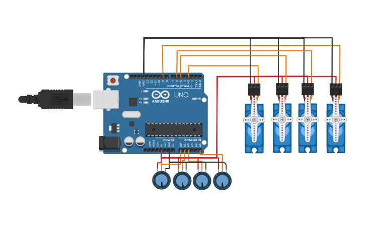 Circuit design Servos con potenciómetro Carlos Prieto - Tinkercad