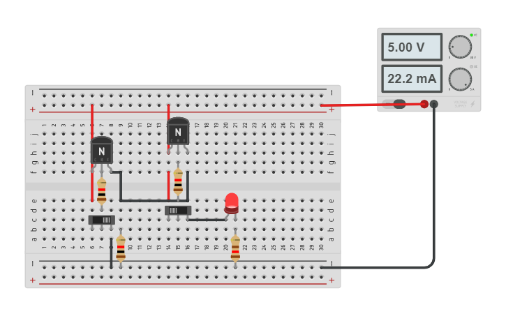 Circuit design NPN OR GATE - Tinkercad