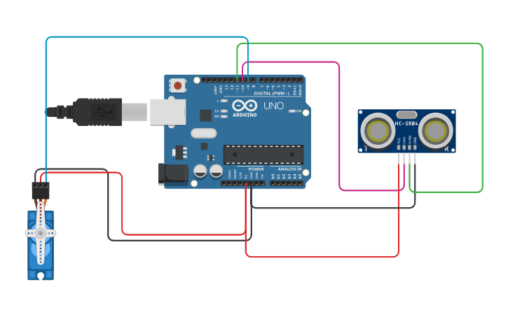 Circuit design ARDUINO SANITIZER DISPENSER(Tinker CAD) - Tinkercad