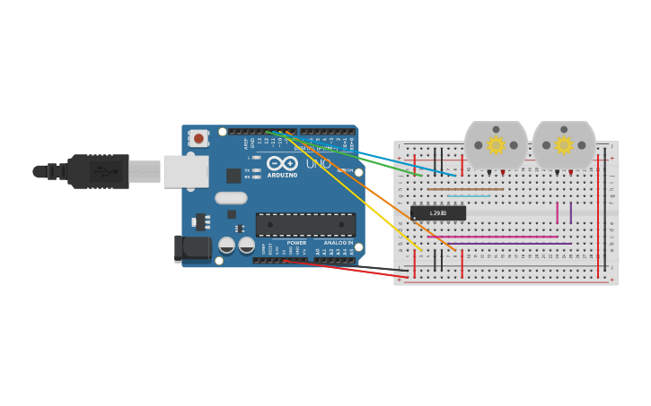 Circuit design Double DC Motor with Speed - Tinkercad