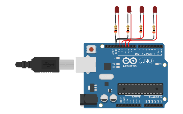 Circuit design Strobe Lights - Tinkercad