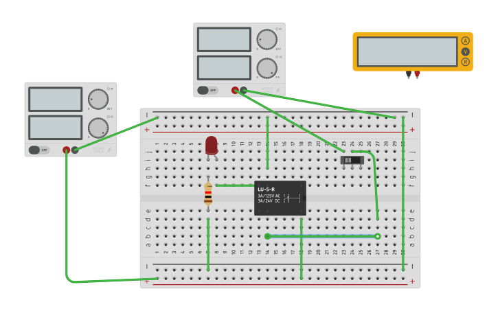 Circuit design Operating Led with Relay SPDT - Tinkercad