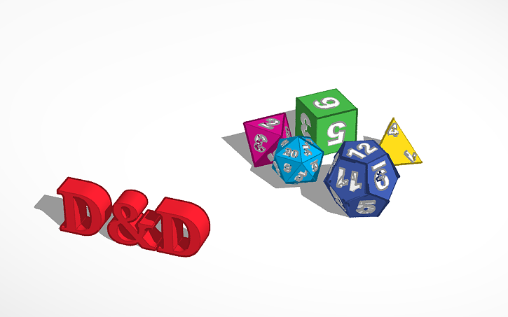 3D design RPG Dice - D4, D6, D8, D12, D20 - Tinkercad