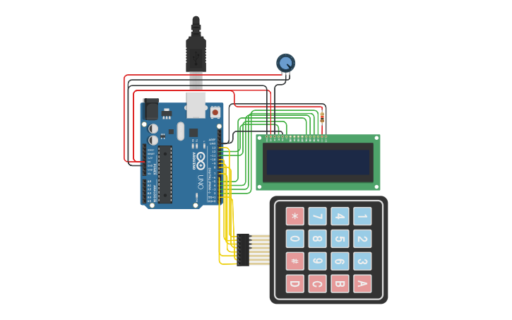 Circuit design LCD and keypad - Tinkercad