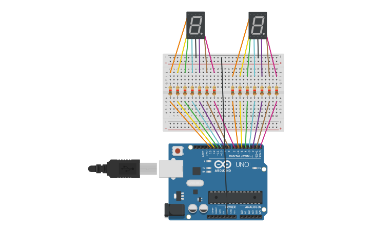Circuit design Contador del 0 al 99 Arduino - Tinkercad