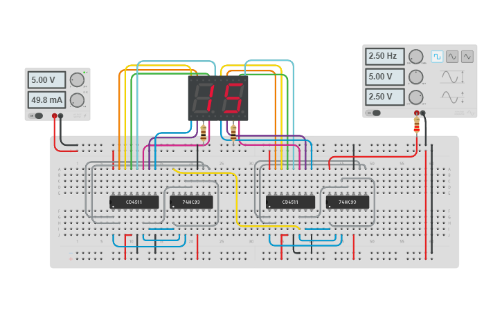 Circuit design 7 segment 2 digit dispay - Tinkercad