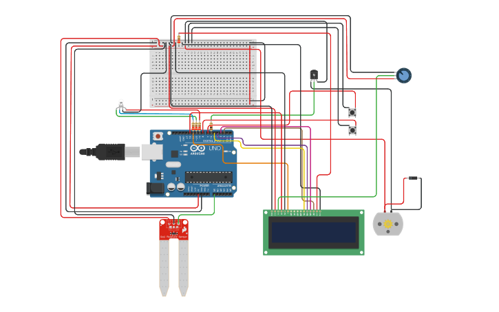 Circuit design Soil Moisture Monitoring And Watering System - Tinkercad