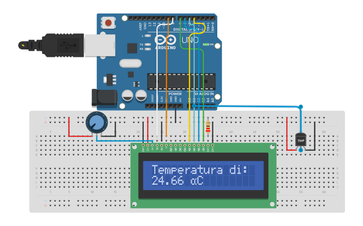 Circuit design arduino temp sensor and lcd - Tinkercad