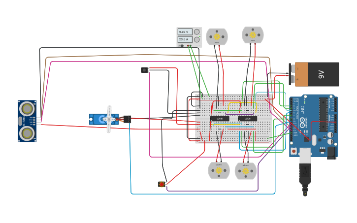 Circuit design Robot Avoider - Tinkercad