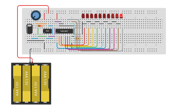 Circuit Design Secuencia Led Con 555 Y Cd4017 Tinkercad