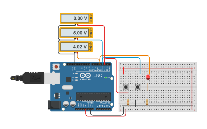 Circuit design EJEMPLO VARIABLES DE ENTRADA/SALIDA TIPO INT - Tinkercad